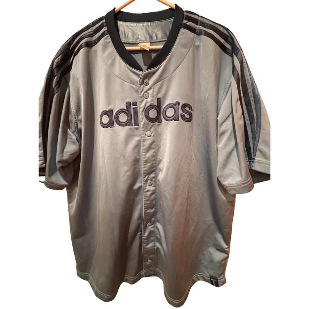 Vintage Adidas Button Up Men's 3 Stripes Jersey Shirt… - Gem